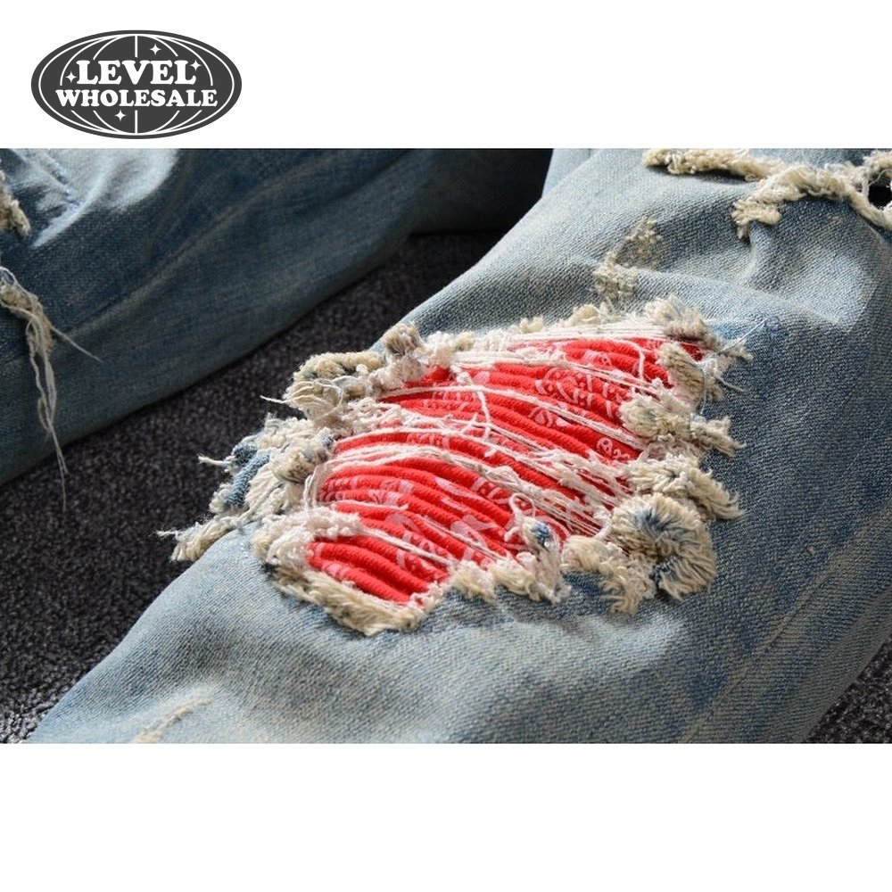 Amiri Bandanna Rip Jeans Light Blue /Red [M6152736] - $159.00 ...